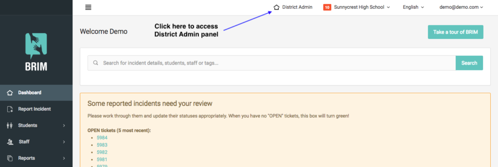 Managing your district as a District Admin - BRIM Anti-Bullying Software